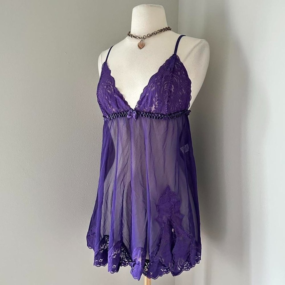Frederick’s Of Hollywood Purple Sheer Lace Slip - Gem